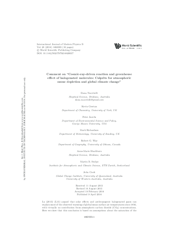 (PDF) Comment on "Cosmic-ray-driven reaction and greenhouse effect of ...