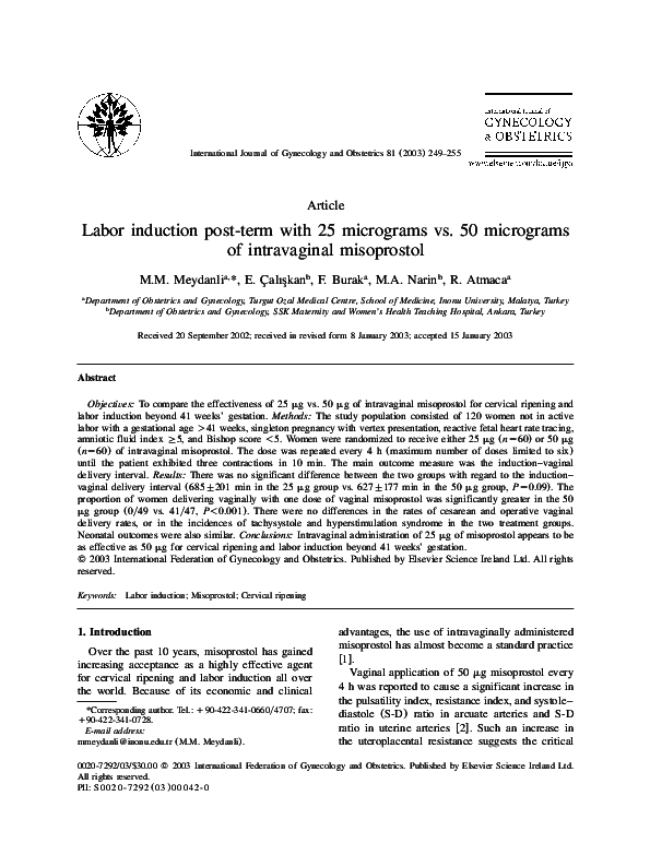 (PDF) Labor induction post-term with 25 micrograms vs. 50 micrograms of ...