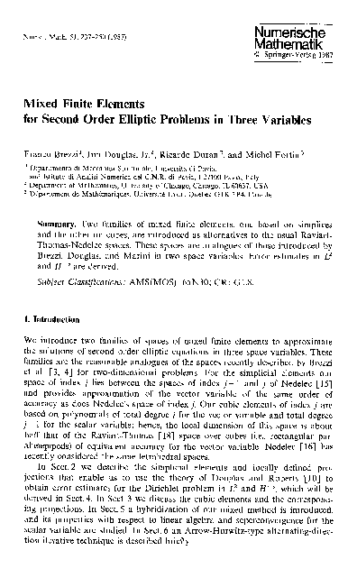 Pdf Mixed Finite Elements For Second Order Elliptic Problems In Three