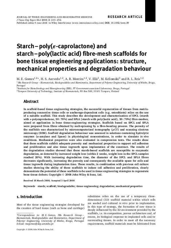 (PDF) Starch-poly(epsilon-caprolactone) and starch-poly(lactic acid) fibre-mesh scaffolds for ...