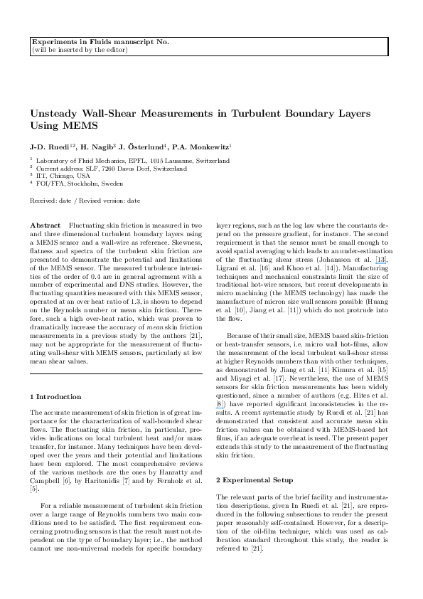 (PDF) Unsteady wall-shear measurements in turbulent boundary layers using MEMS