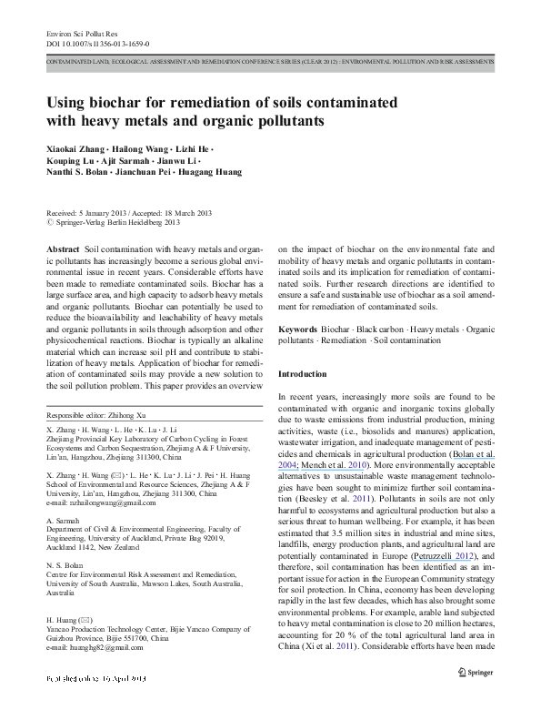 (PDF) Using biochar for remediation of soils contaminated with heavy ...