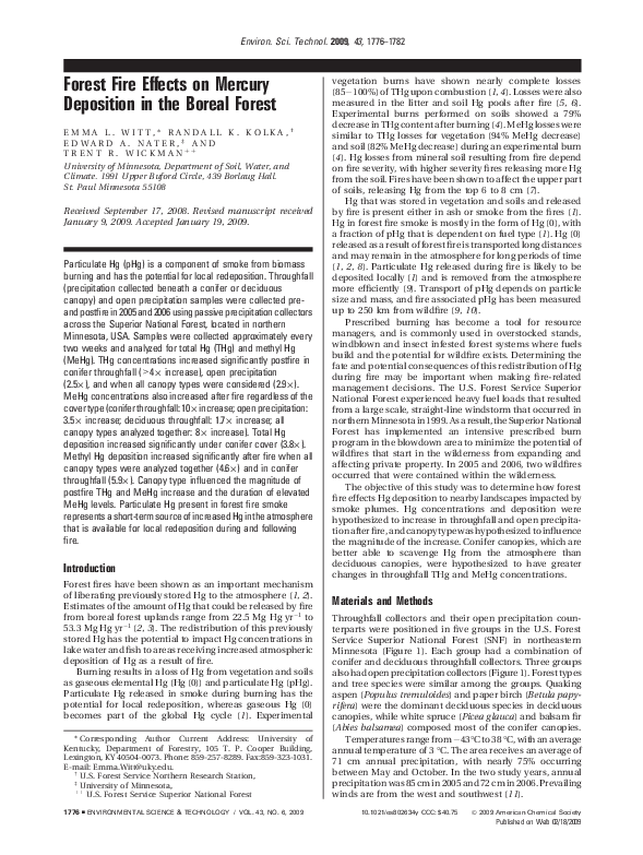 (PDF) Forest Fire Effects on Mercury Deposition in the Boreal Forest