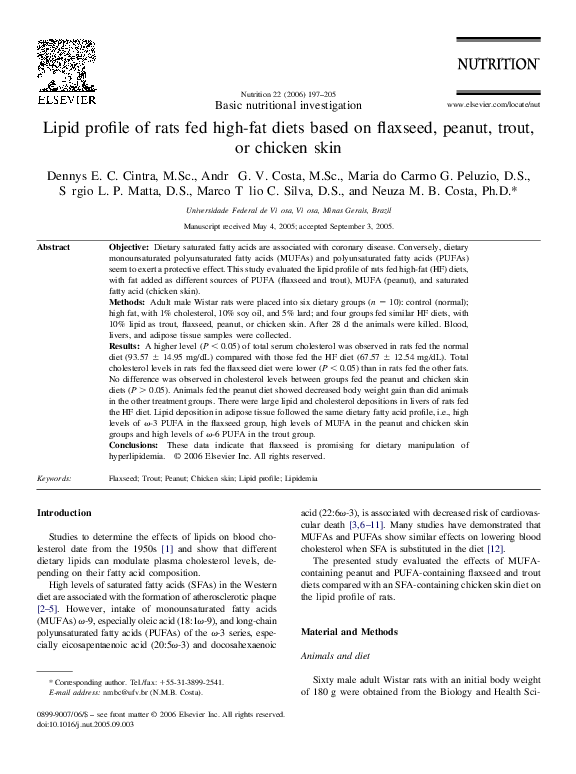 (PDF) Lipid profile of rats fed high-fat diets based on flaxseed ...