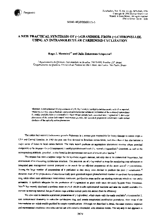 (PDF) A new practical synthesis of (+)-grandisol from (+)-citronellol ...