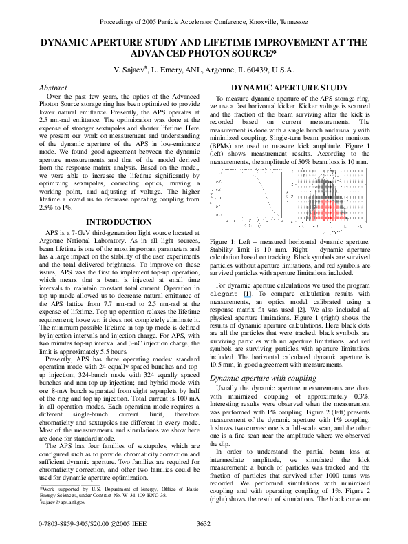 (PDF) Dynamic Aperture Study and Lifetime Improvement at the Advanced Photon Source | Louis ...