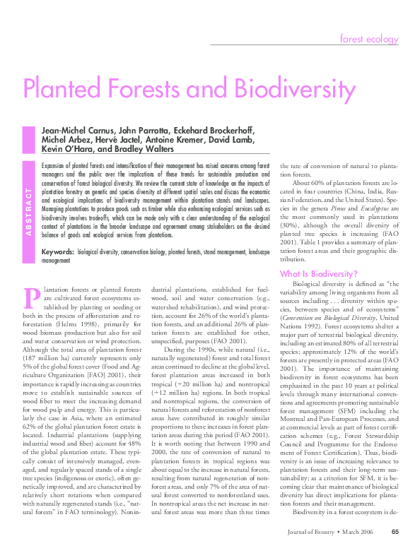Pdf Planted Forests And Biodiversity