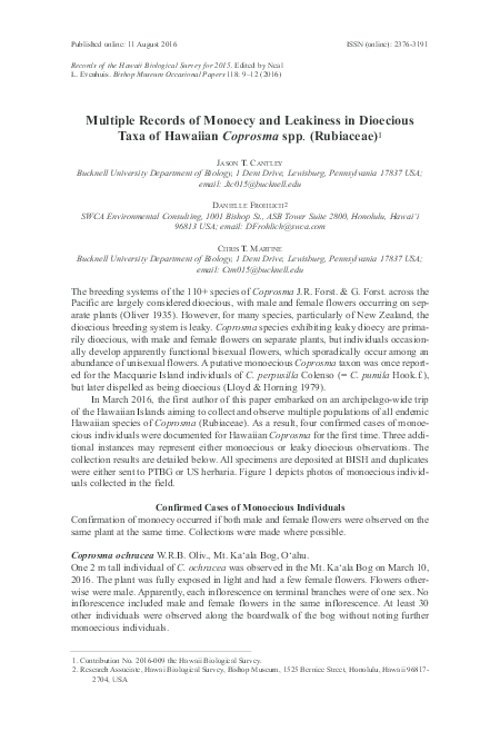 (PDF) Multiple Records of Monoecy and Leakiness in Dioecious Taxa of ...
