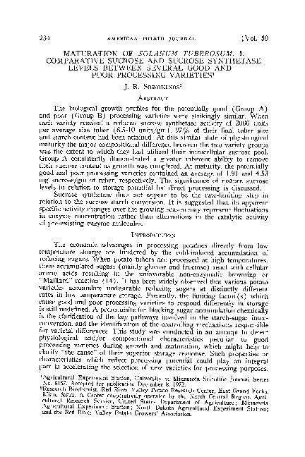Maturation ofSolanum tuberosum. I. Comparative sucrose and sucrose ...