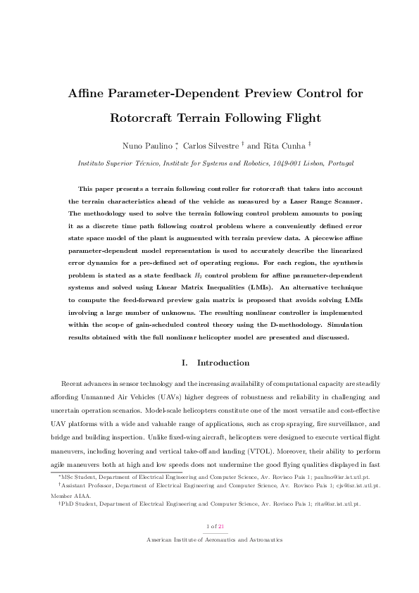 (PDF) Affine Parameter-Dependent Preview Control for Rotorcraft Terrain Following Flight