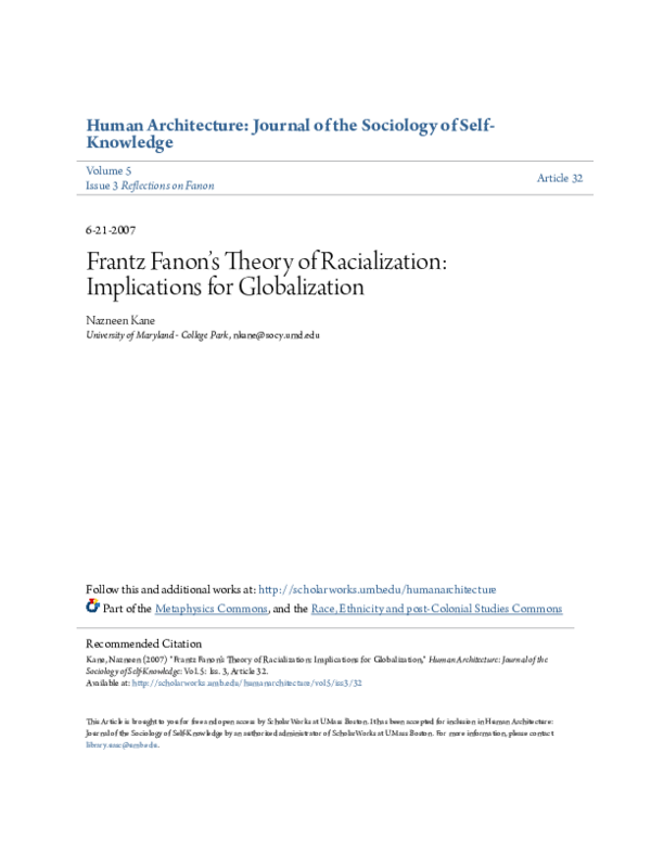 (PDF) Frantz Fanon’s Theory of Racialization: Implications for ...