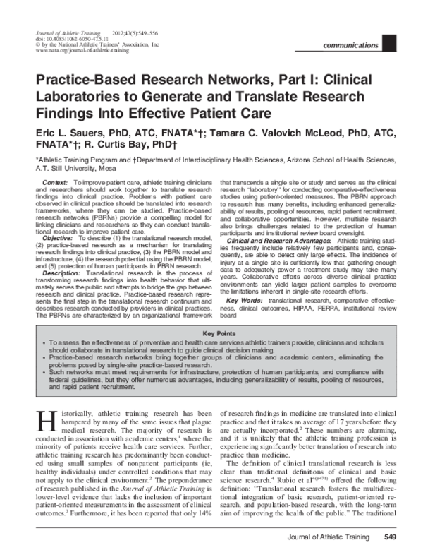 (PDF) Practice-based research networks, part I: clinical laboratories to generate and translate ...