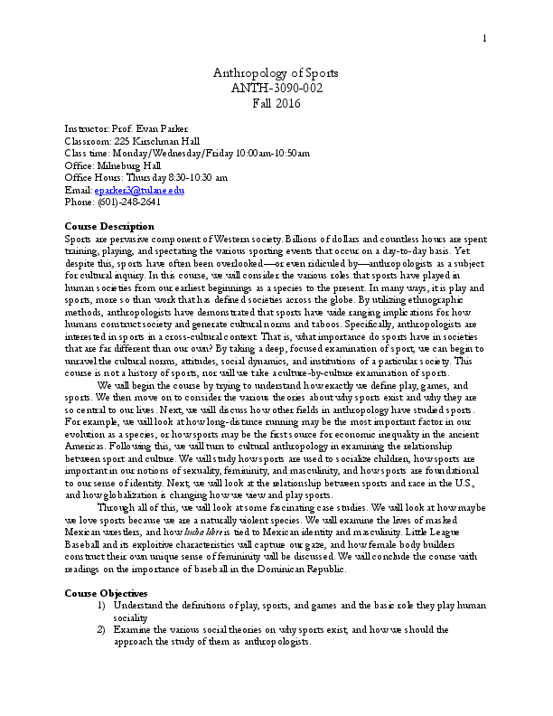 (PDF) Anthropology of Sports Syllabus