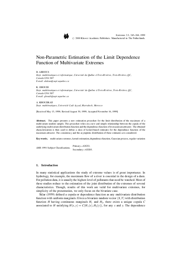 Pdf Non Parametric Estimation Of The Limit Dependence Function Of
