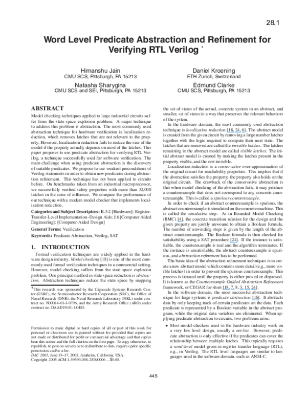 Pdf Word Level Predicate Abstraction And Refinement For Verifying Rtl Verilog