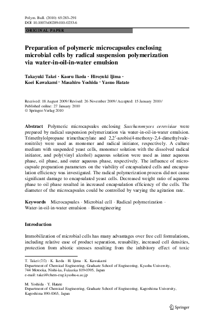 (PDF) Preparation of polymeric microcapsules enclosing microbial cells ...