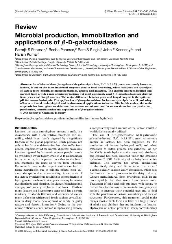 (PDF) Microbial production, immobilization and applications of β-D ...