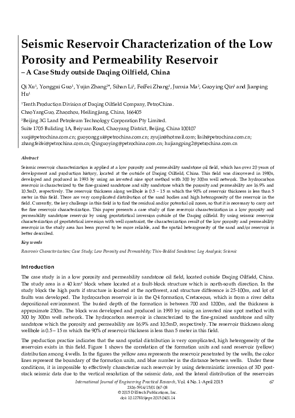 Pdf Seismic Reservoir Characterization Of The Low Porosity And Permeability Reservoir A Case