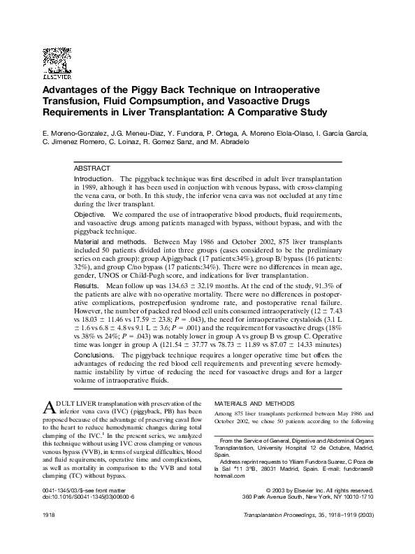 (PDF) Advantages of the piggy back technique on intraoperative ...