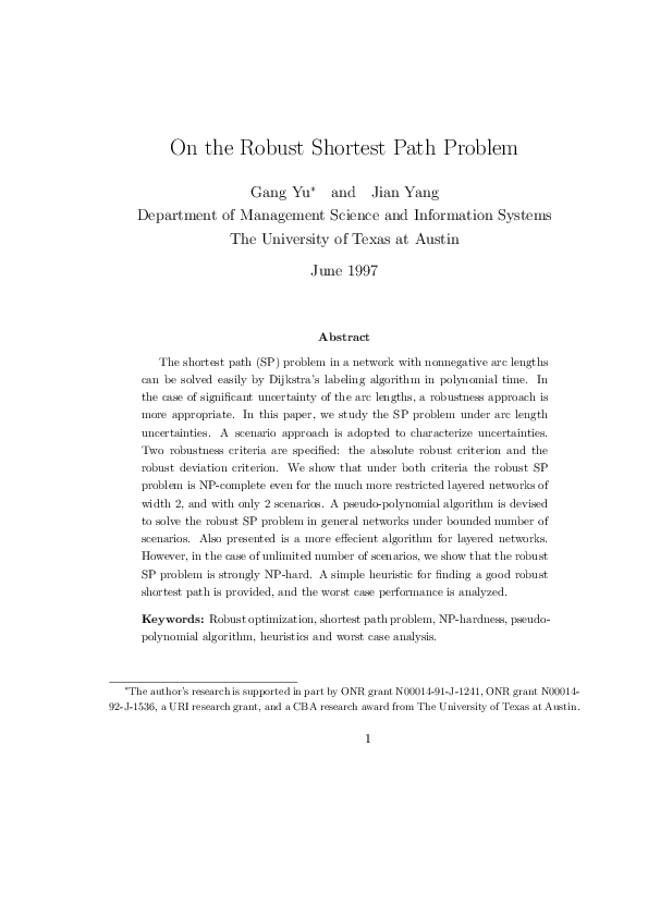 (PDF) On the robust shortest path problem (PDF) On the robust shortest path problem