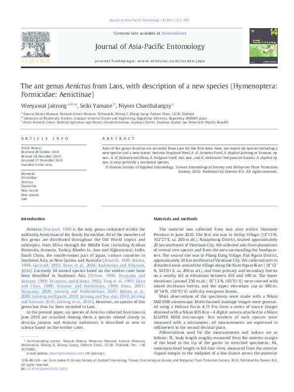 (PDF) The ant genus Aenictus from Laos, with description of a new ...