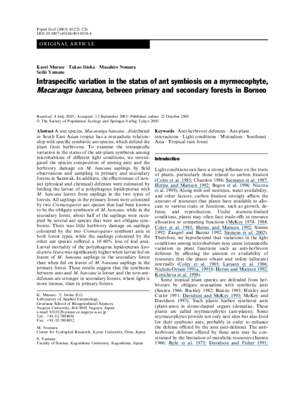 (PDF) Intraspecific variation in the status of ant symbiosis on a ...
