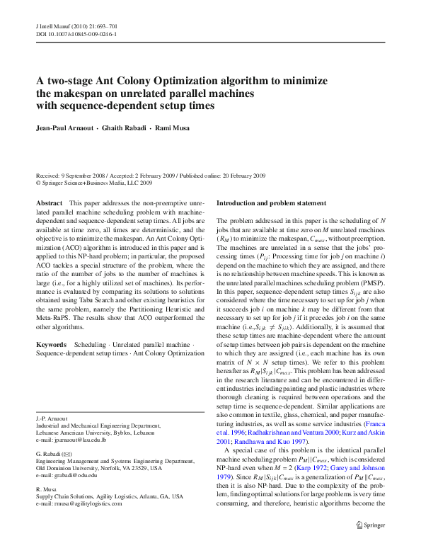 Pdf A Two Stage Ant Colony Optimization Algorithm To Minimize The Makespan On Unrelated 