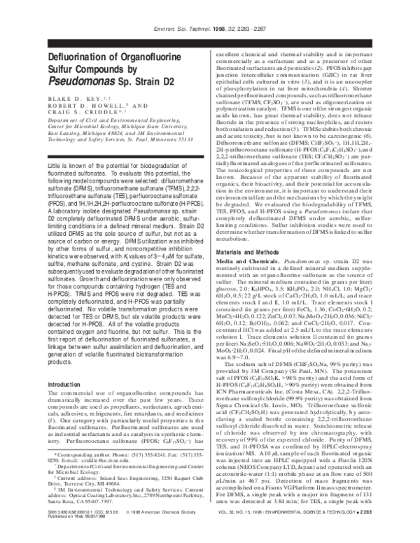 (PDF) Defluorination of Organofluorine Sulfur Compounds by Pseudomonas ...