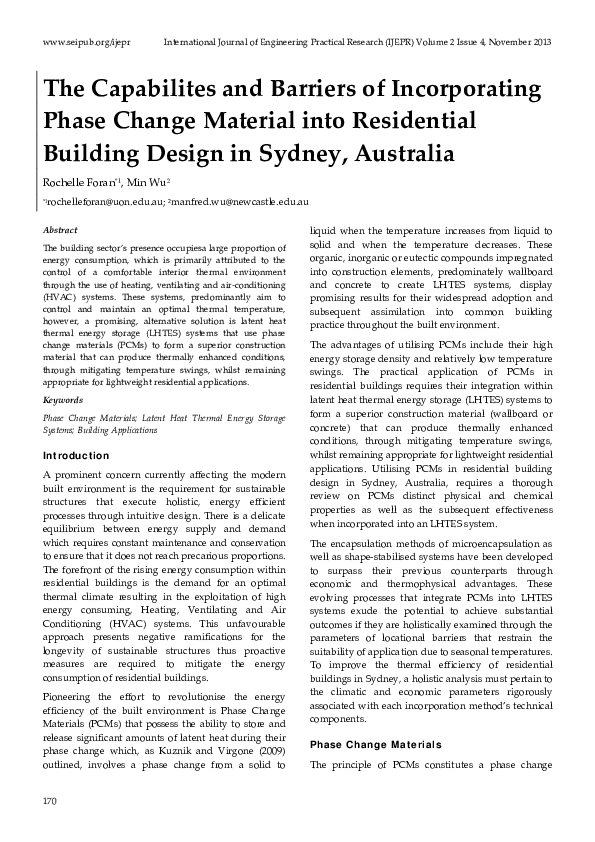 (PDF) The Capabilites and Barriers of Incorporating Phase Change ...