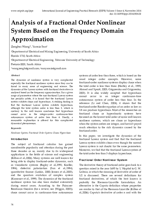 (PDF) Analysis of a Fractional Order Nonlinear System Based on the Frequency Domain Approximation