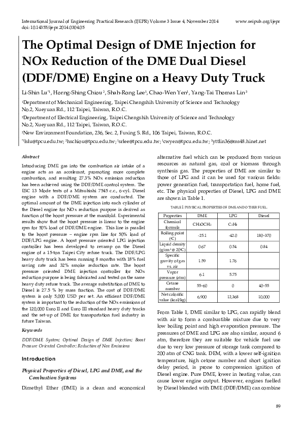 (PDF) The Optimal Design of DME Injection for NOx Reduction of the DME ...