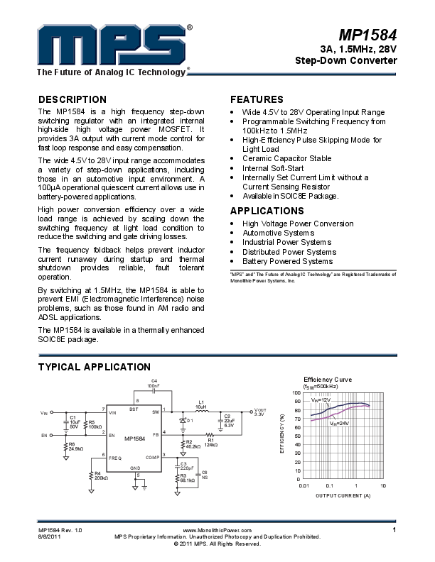 (PDF) MP1584 3A, 1.5MHz, 28V Step-Down Converter The Future of Analog ...