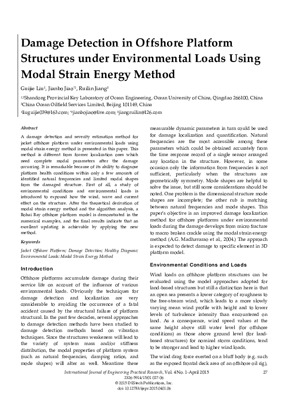 Damage Detection in Offshore Platform Structures under Environmental ...