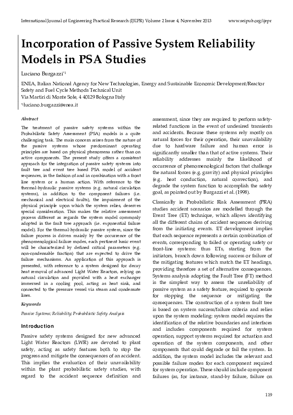 (PDF) Incorporation of Passive System Reliability Models in PSA Studies