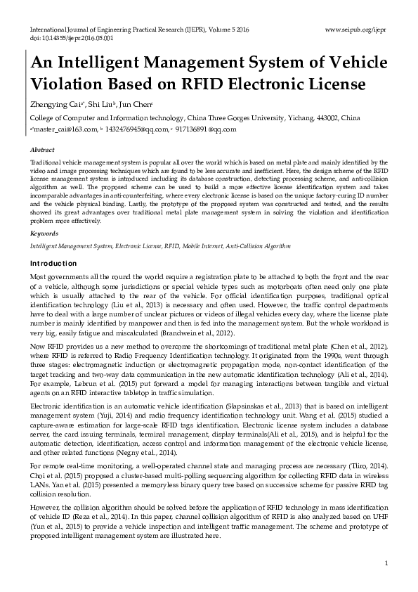 (PDF) An Intelligent Management System of Vehicle Violation Based on ...