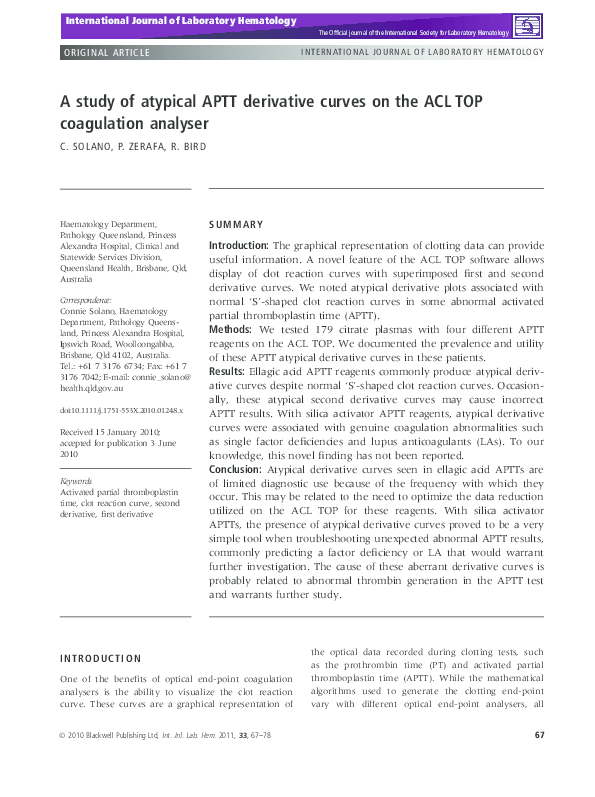 (PDF) A study of atypical APTT derivative curves on the ACL TOP ...