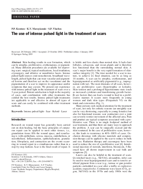 (PDF) The use of intense pulsed light in the treatment of scars