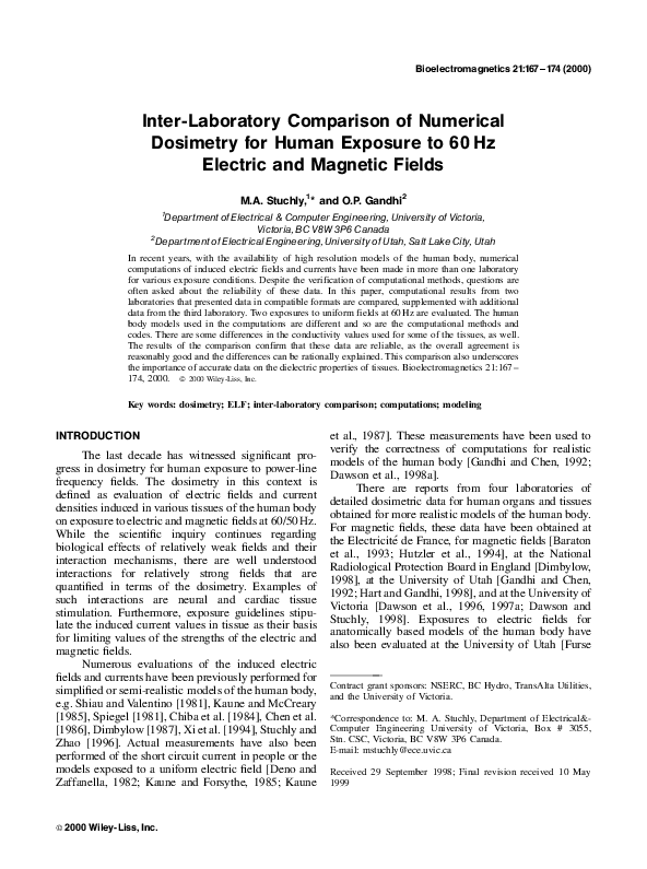(PDF) Inter-laboratory comparison of numerical dosimetry for human exposure to 60 Hz electric ...