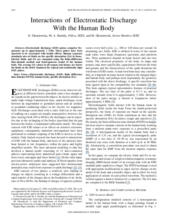 (PDF) Interactions of Electrostatic Discharge With the Human Body