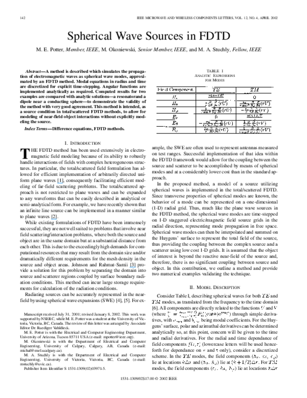 Pdf Spherical Wave Sources In Fdtd