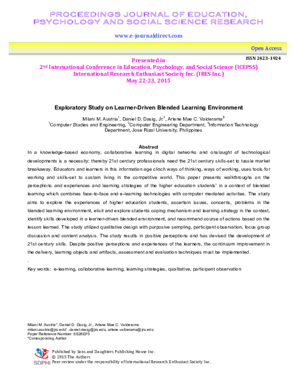 (PDF) Exploratory Study on Learner-Driven Blended Learning Environment ...
