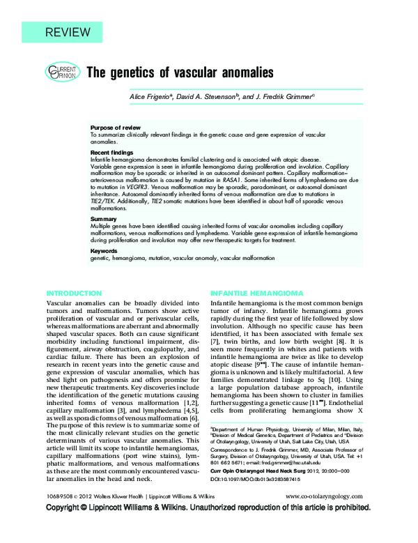 (PDF) The genetics of vascular anomalies