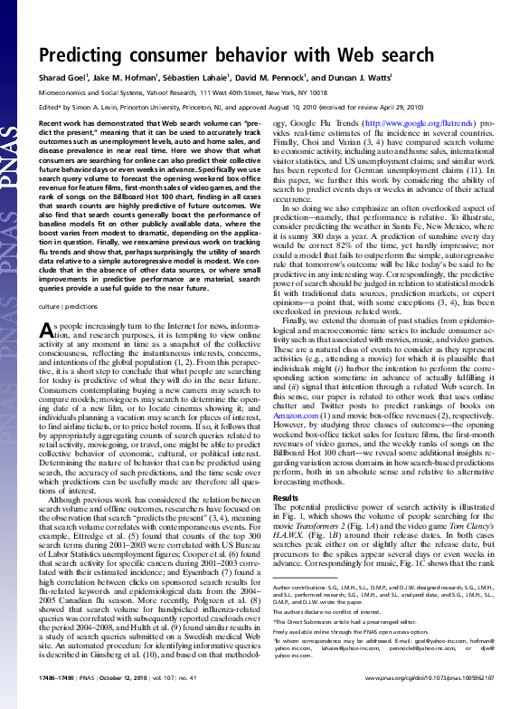 (PDF) Predicting consumer behavior with Web search
