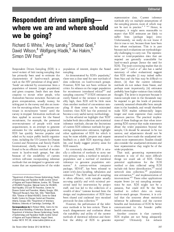 (PDF) Respondent driven sampling--where we are and where should we be ...