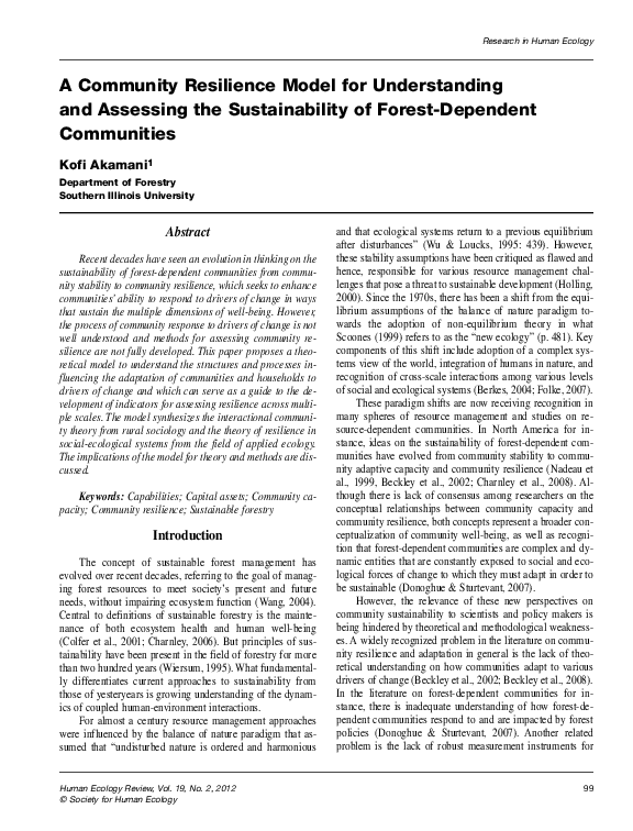 (PDF) A Community Resilience Model for Understanding and Assessing the ...