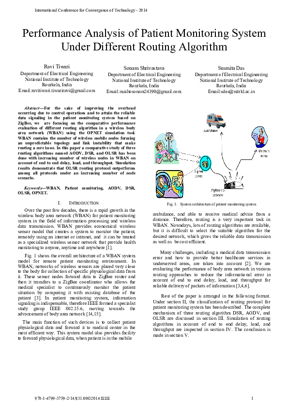 Pdf Performance Analysis Of Patient Monitoring System Under Different Routing Algorithm Piu