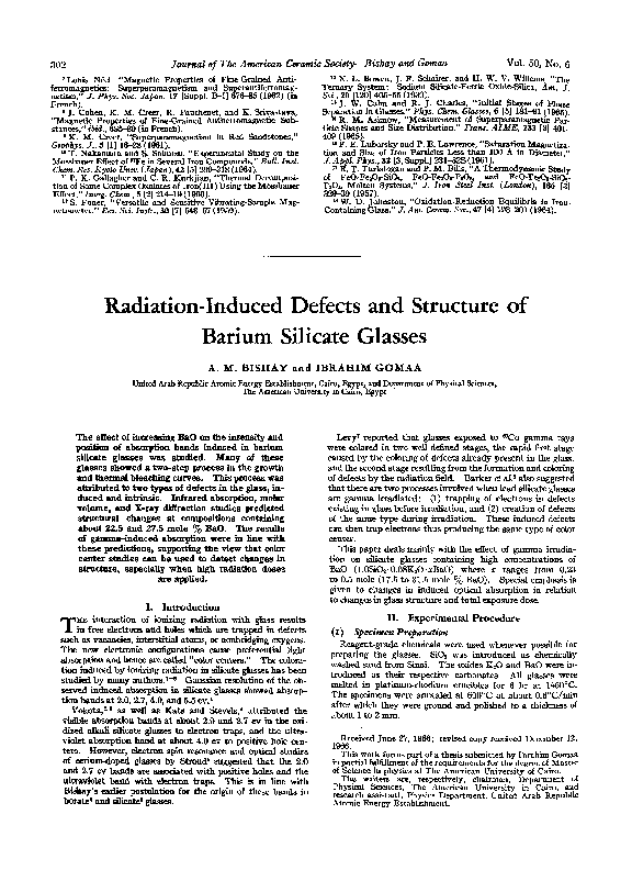(PDF) RADIATION-INDUCED DEFECTS AND STRUCTURE OF BARIUM SILICATE GLASSES