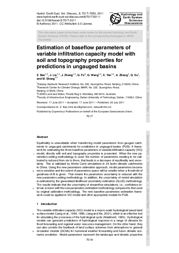 (PDF) Estimation of baseflow parameters of variable infiltration ...