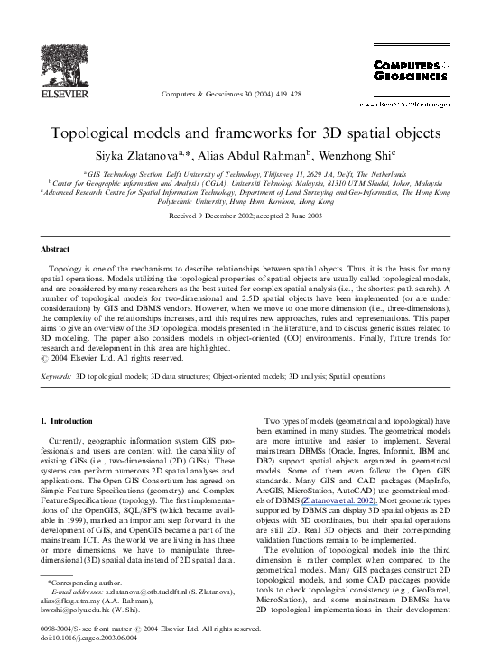 (PDF) Topological models and frameworks for 3D spatial objects