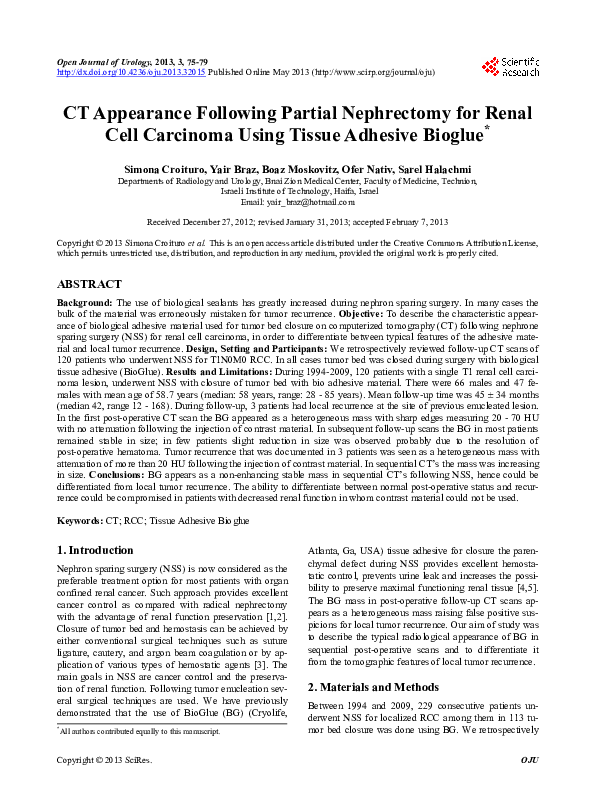 (PDF) CT Appearance Following Partial Nephrectomy for Renal Cell ...